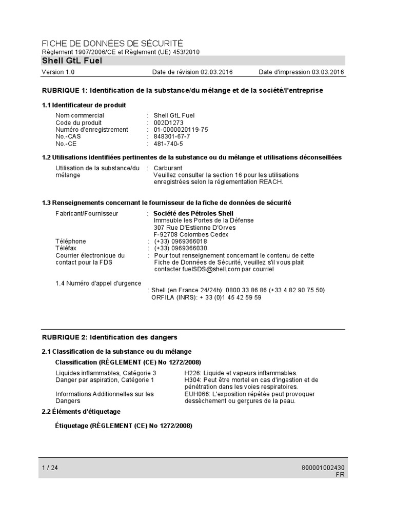 FDS Carburant Shell GTL Routier | PDF | Chimie
