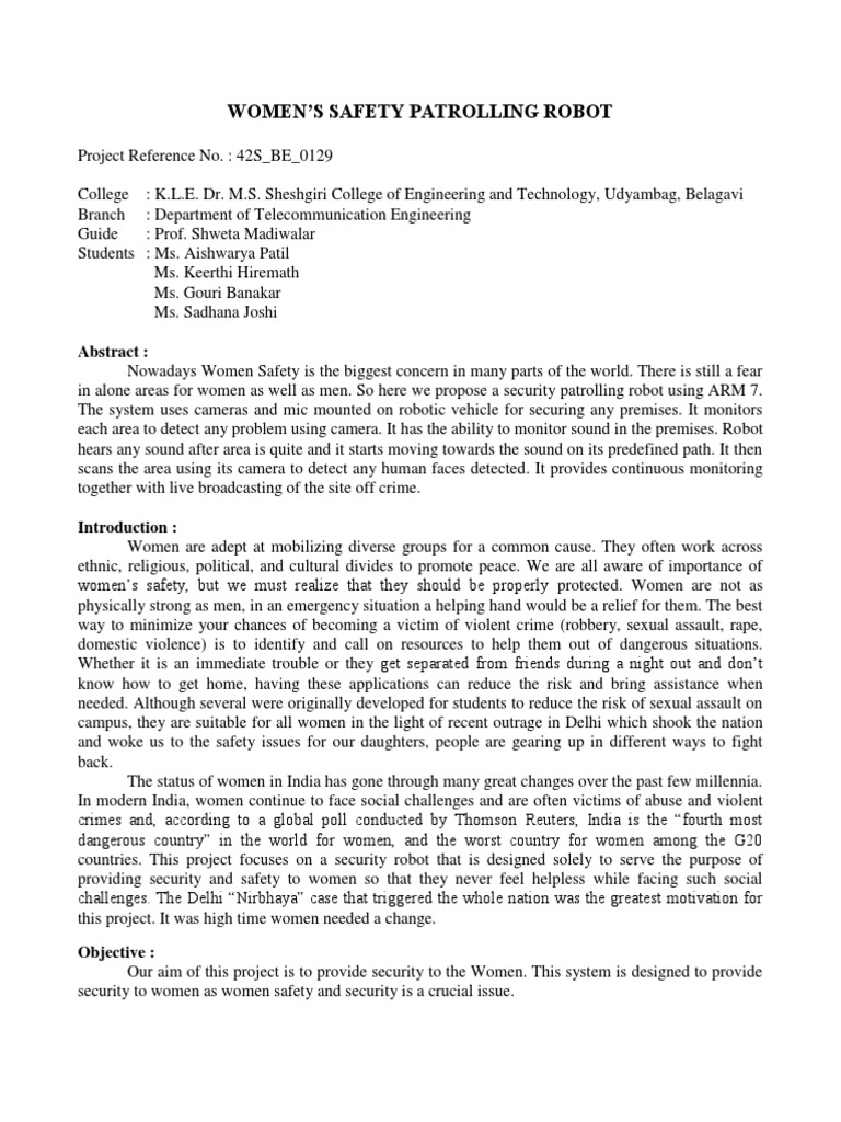 Women'S Safety Patrolling Robot: Abstract | PDF | Robot | Robotics