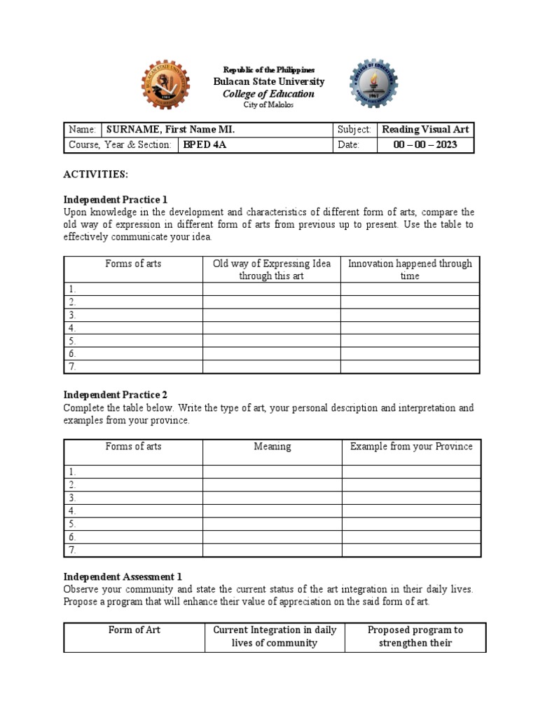 Reading Visual Art Activity | PDF