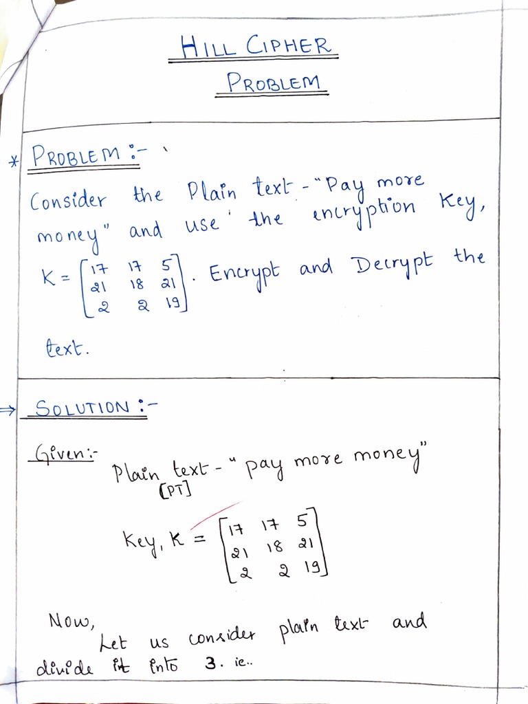 Hill Cipher Problem Pdf Cryptography Secure Communication 7905