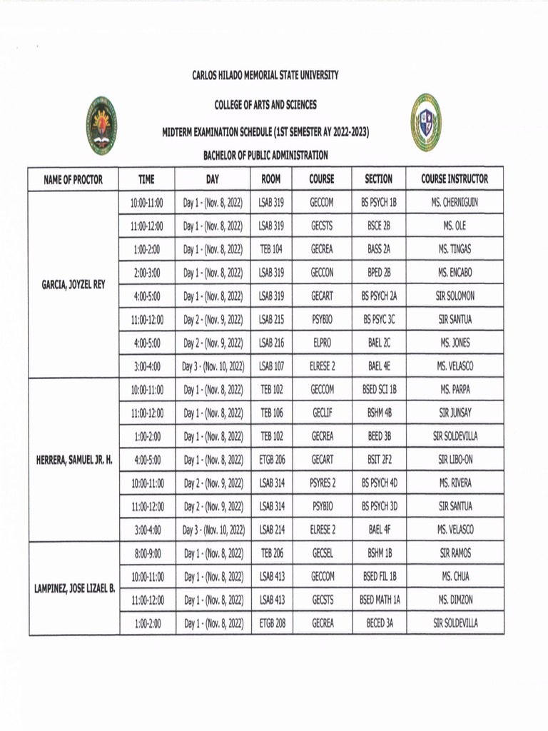 Midterm Exam Sched | PDF