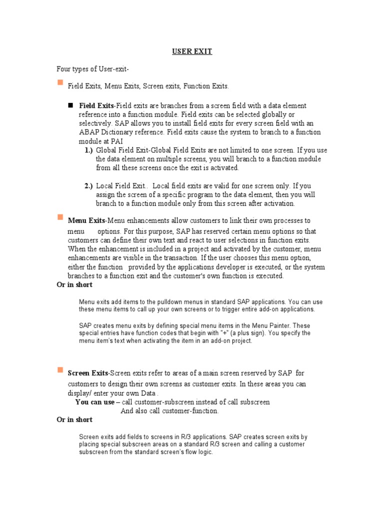 User Exit Pdf Menu Computing Software Development
