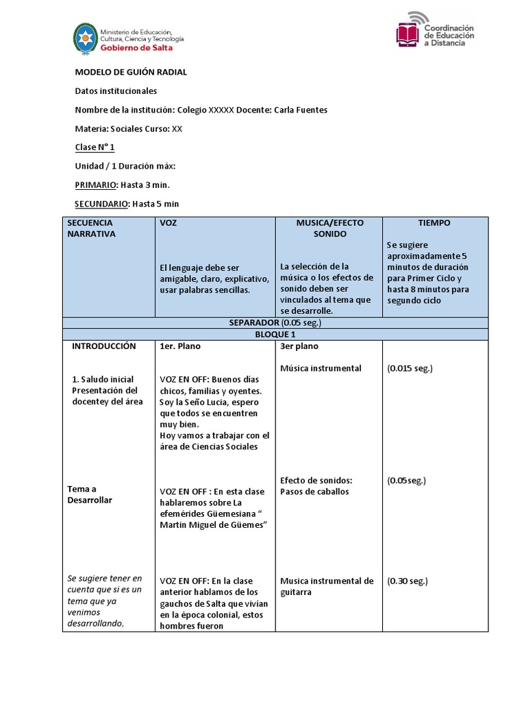 Modelo de Guión Radial 2022 | PDF | Youtube
