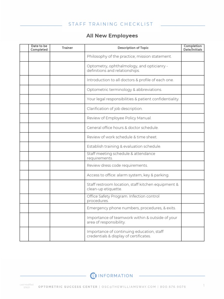 Staff Training Checklist | PDF