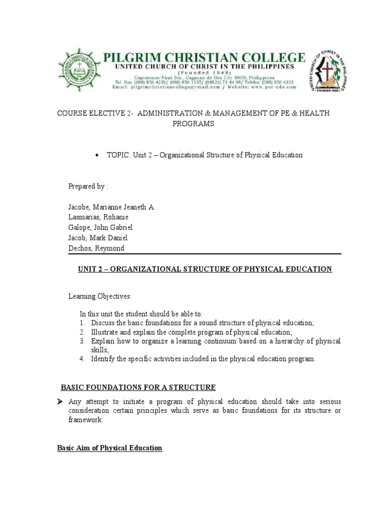 Unit 2 Organizational Structure of PE | Download Free PDF | Physical ...