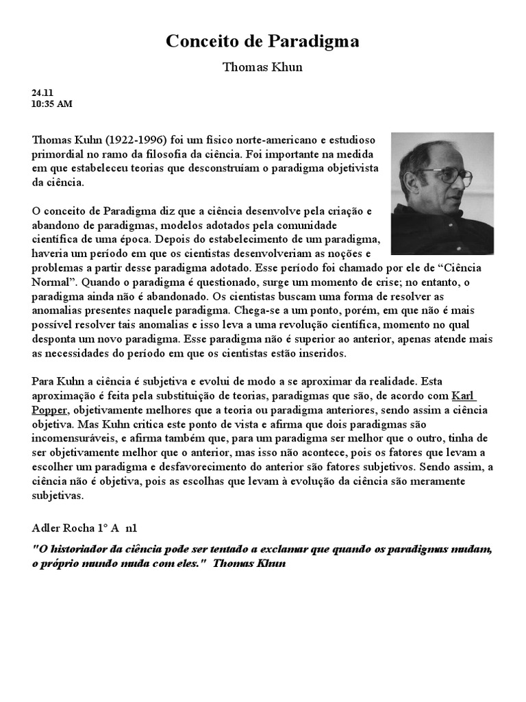 Conceito de Paradigma segundo Kuhn | PDF