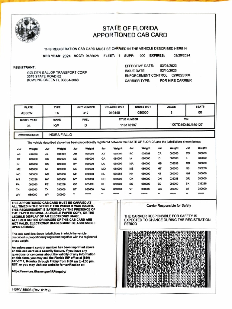 2023 Cab Card | PDF | Vehicles