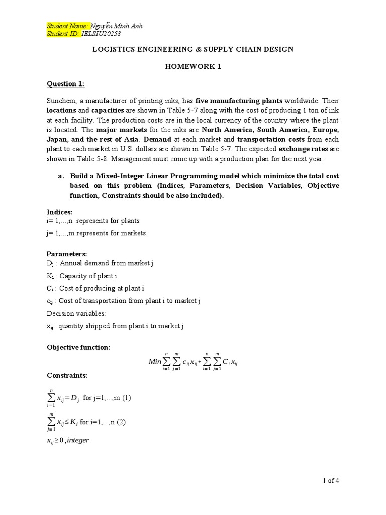 SCD-HW1-Full Name-Student ID | PDF | Exchange Rate | Linear Programming