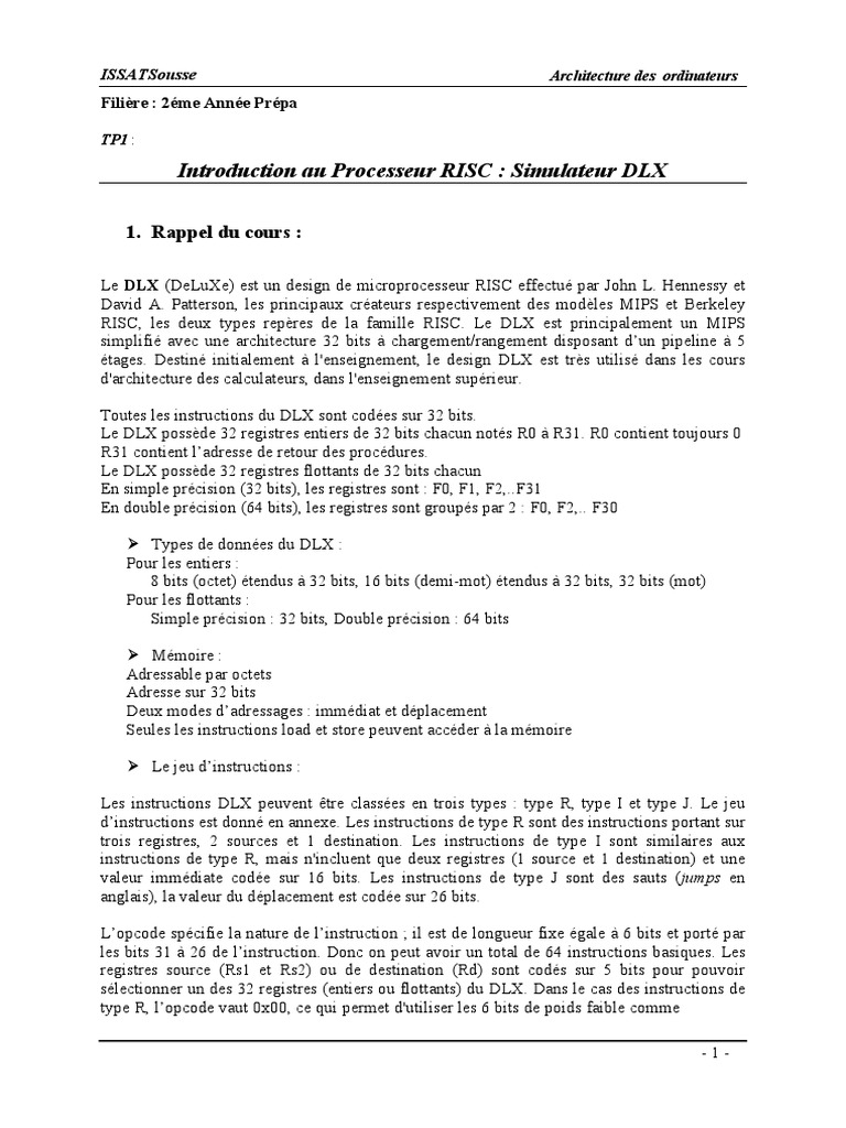 Introduction au Simulateur DLX | PDF | Microprocesseur | Programme ...
