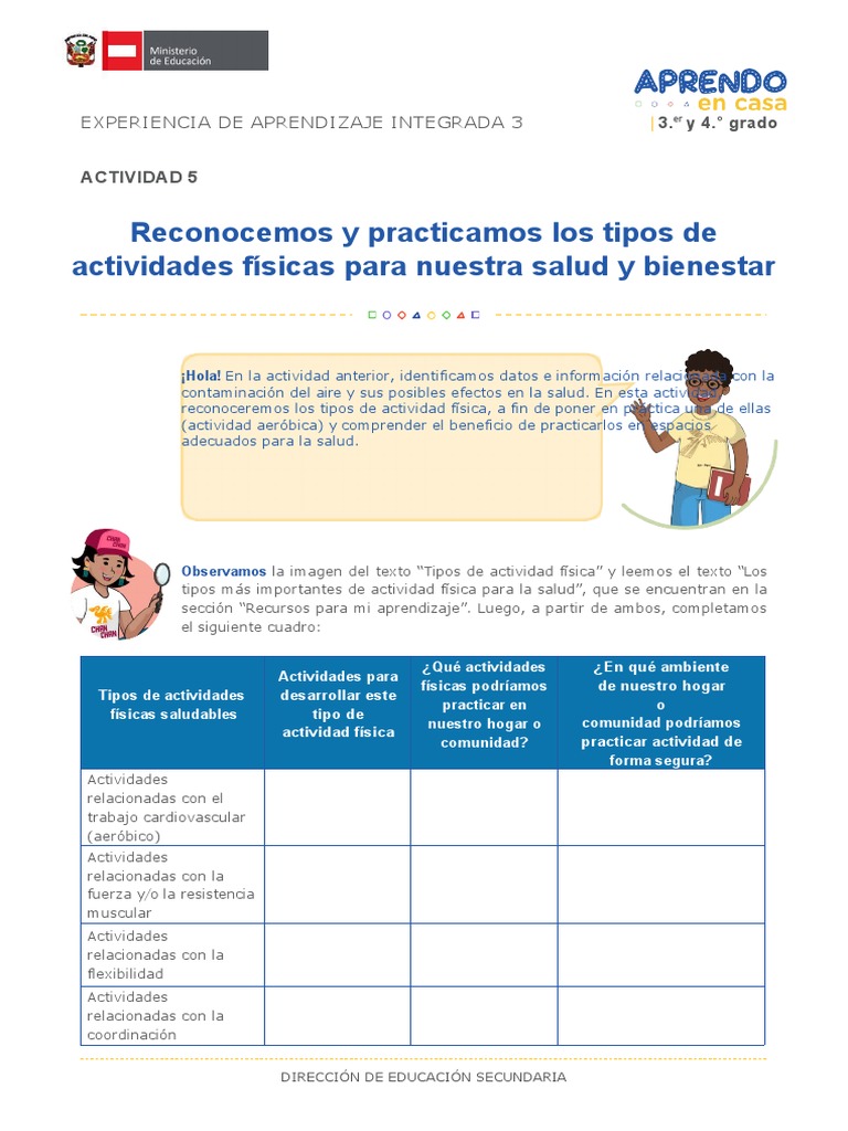 Reconociendo y practicando actividades físicas saludables en el hogar y la comunidad | PDF ...