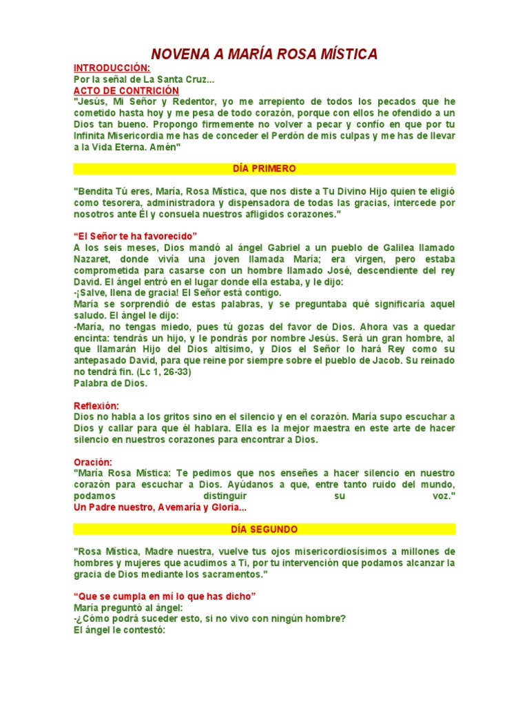 Novena a María Rosa Mística | PDF | María, madre de Jesús | Oración