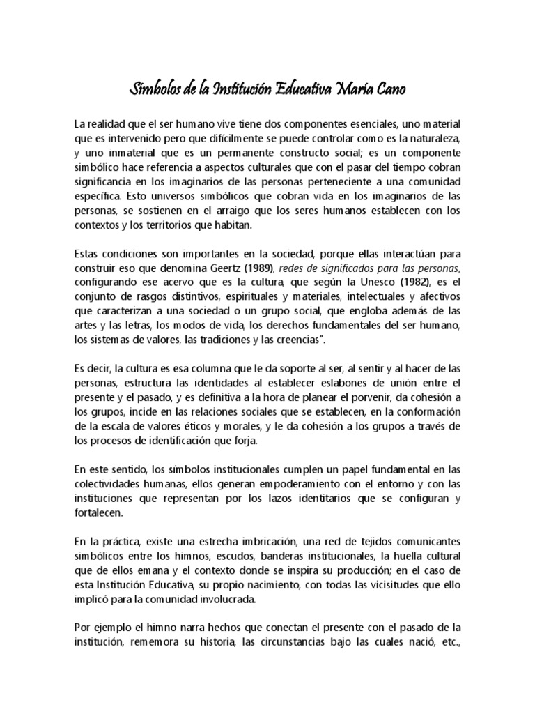 Símbolos de la Institución María Cano | PDF | Sociedad | Institución