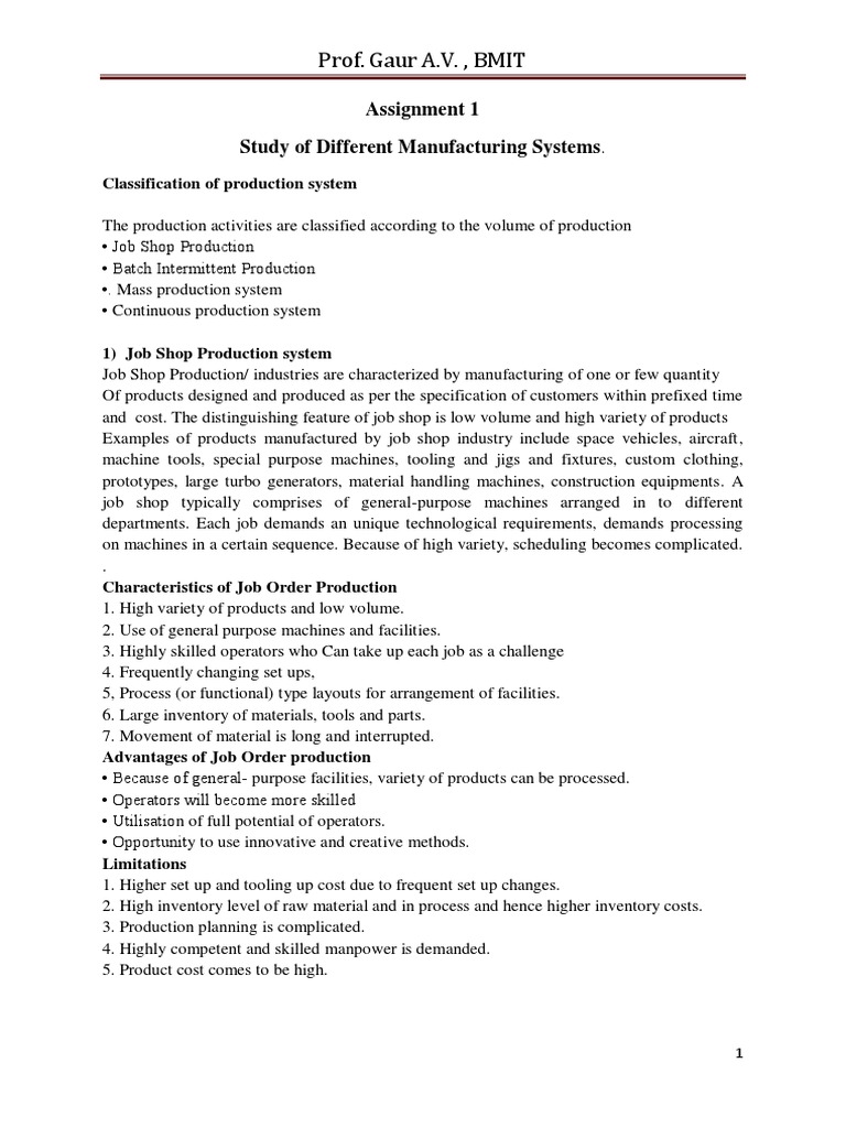 Assignment 1 | PDF | Mass Production | Inventory