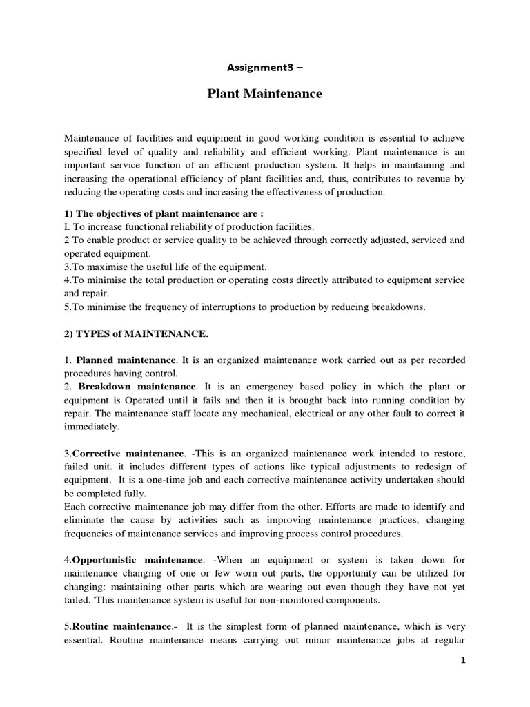 Assignment 3 - Plant Maintenance | PDF | Engineering | Systems Engineering