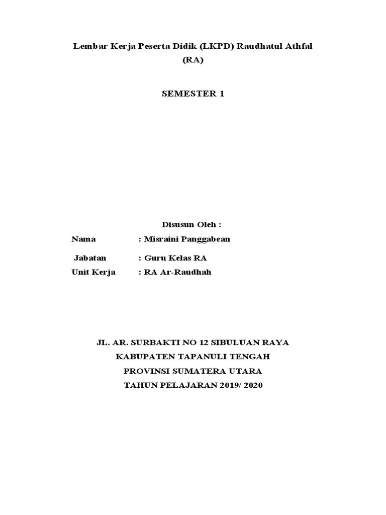 LKPD RA Semester 1 2019-2020-1 | PDF