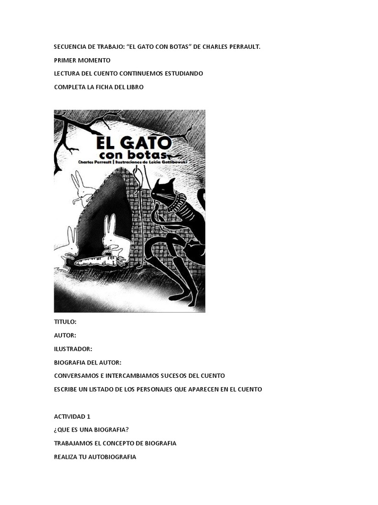 Actividades sobre "El Gato con Botas" | PDF | Gatos