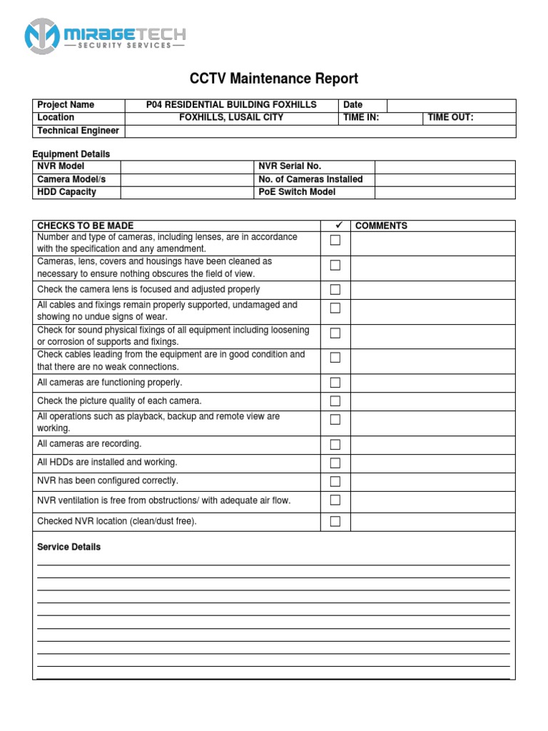 CCTV Maintenance Form | PDF | Camera | Optical Devices