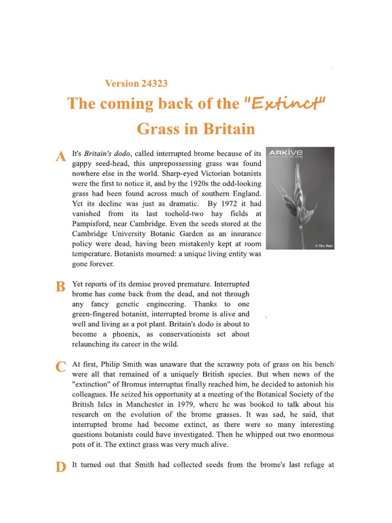 The Coming Back of The Extinct Grass in Britain - Passage 2 | PDF
