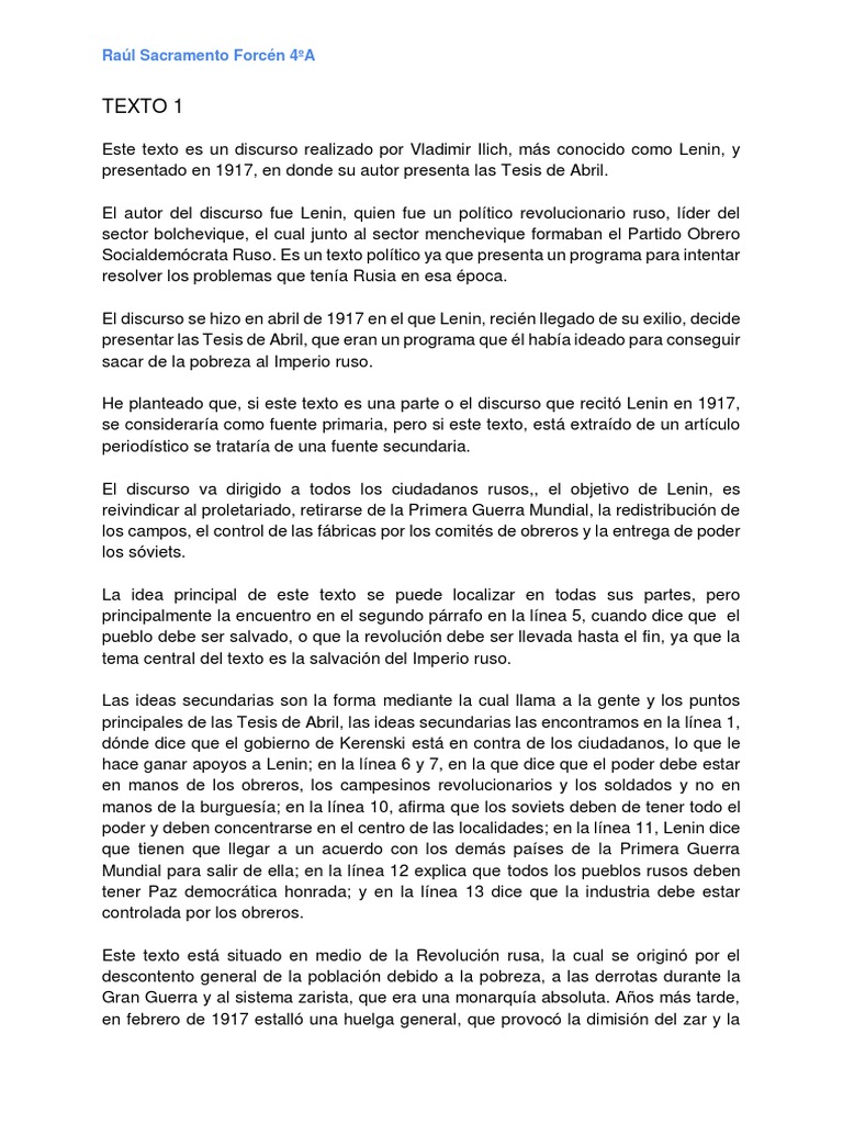 Comentarios de Texto Semana Santa | PDF | Vladimir Lenin | Gran depresion