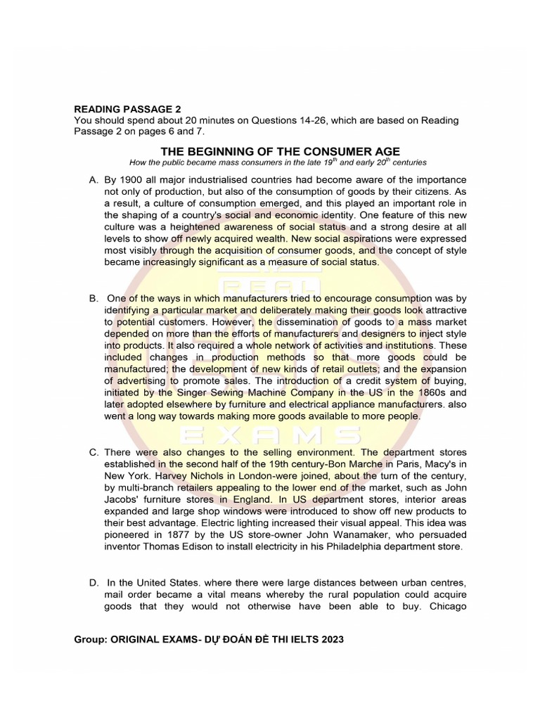 Reading Passage 2 - The Beginning of Consumer Age 28.1.2023-1 | PDF