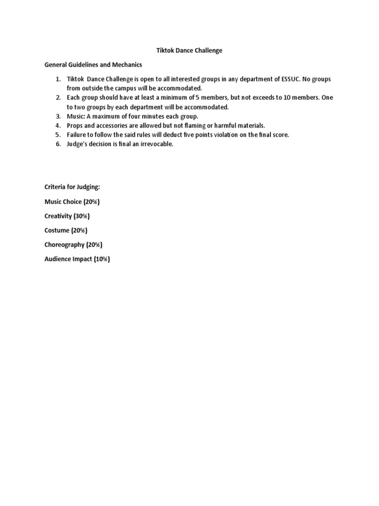 Tiktok Dance Challenge 1 Pdf