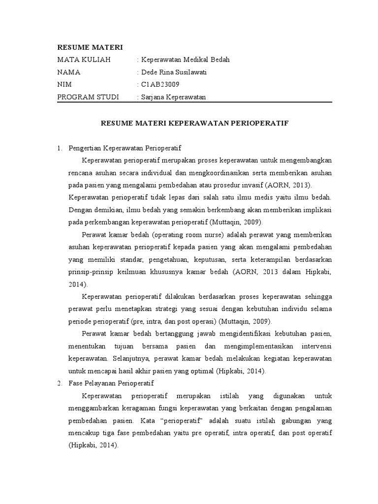 Keperawatan Perioperatif: Proses dan Fase | PDF | Sains & Matematika