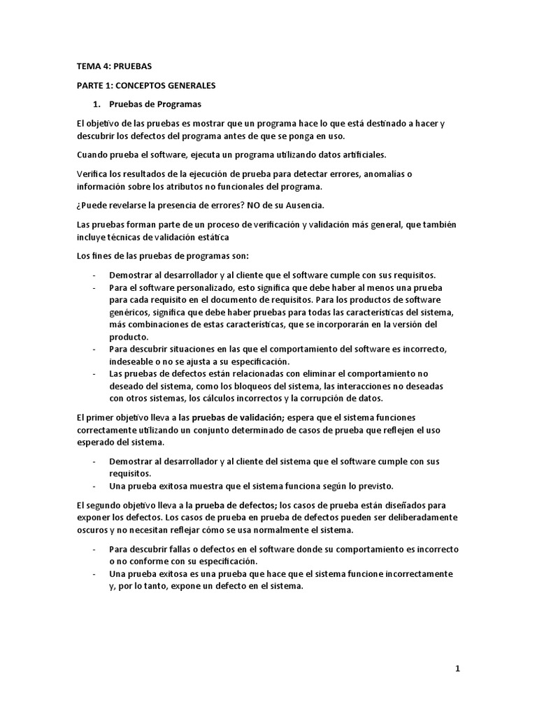 TEMA 4 - Ing SW | PDF | Software | Pruebas de software