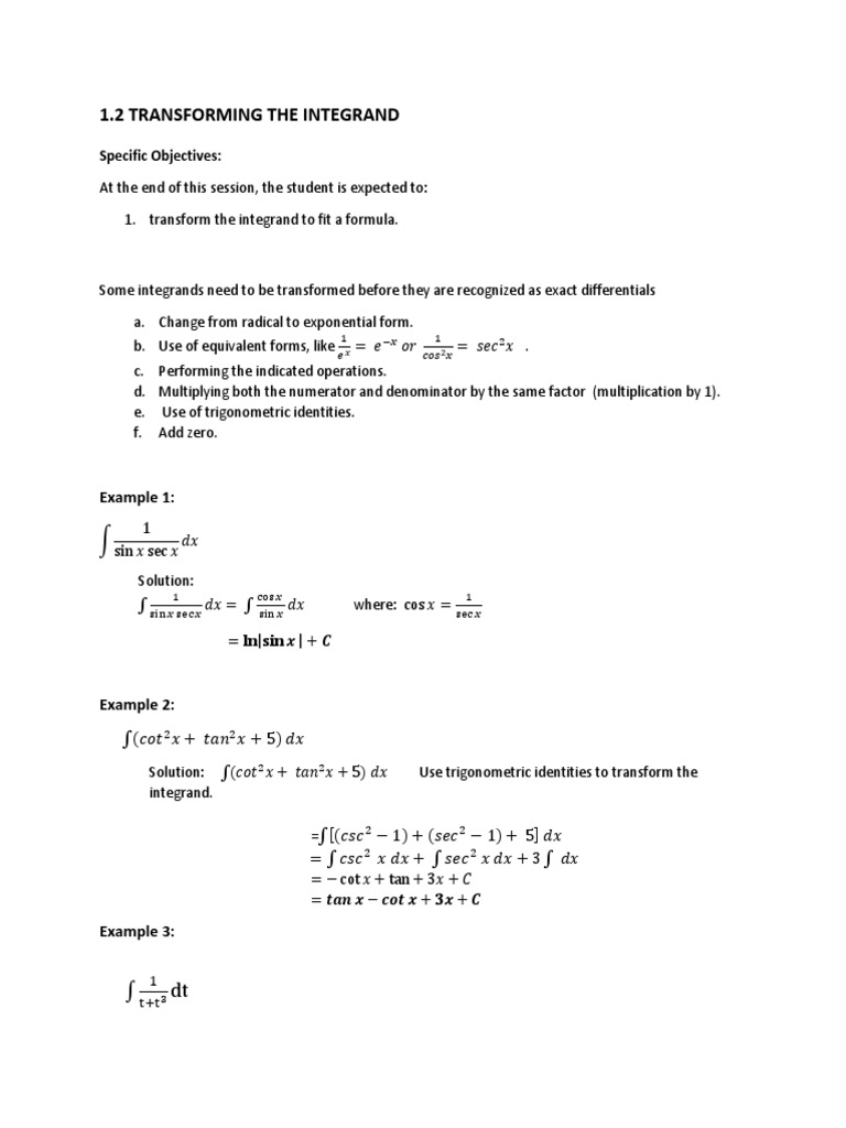 Calculus: Transforming Integrands | PDF | Trigonometric Functions | Integral