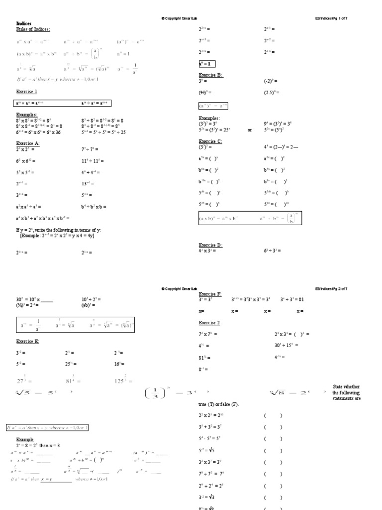 S3EM Indices Notes (Student's) | PDF