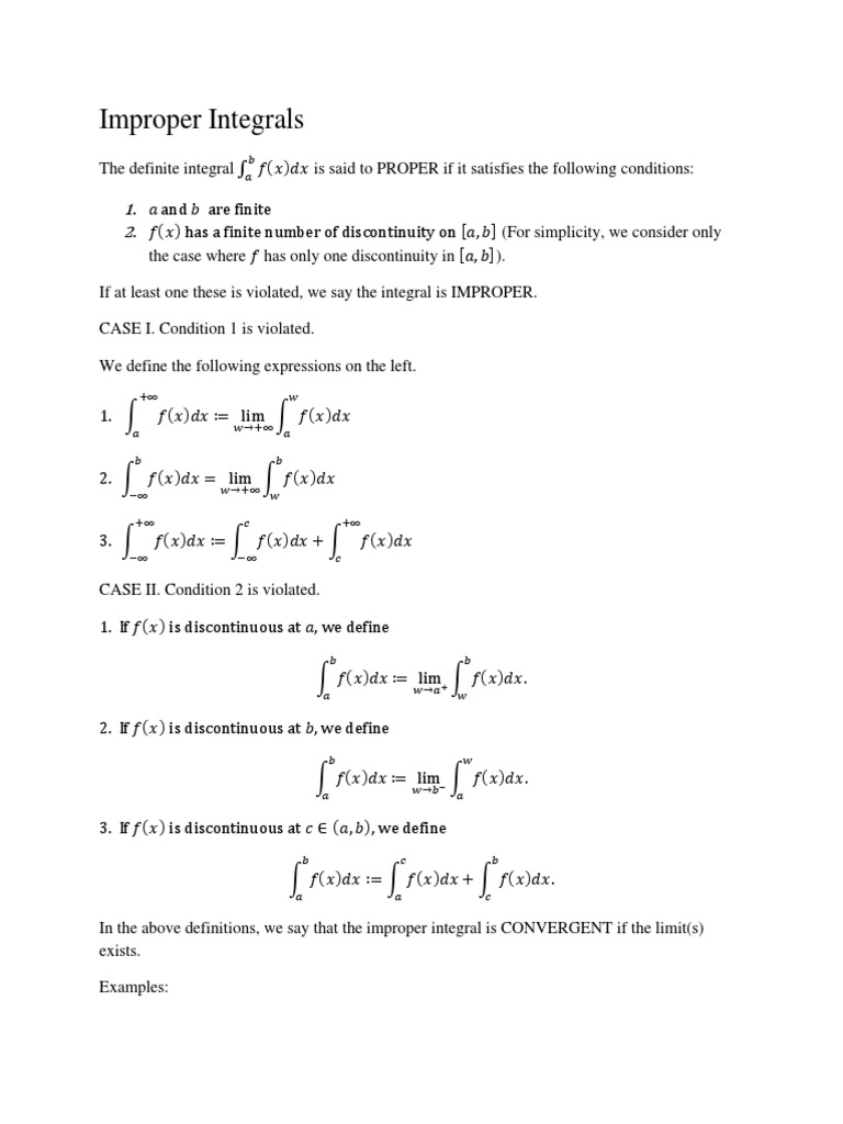 Improper Integrals | PDF | Integral | Limit (Mathematics)