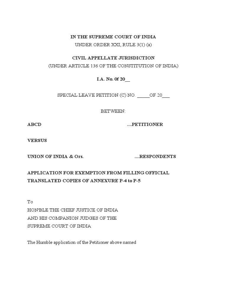 Application For Exemption From Filing Officially Translated Documents ...