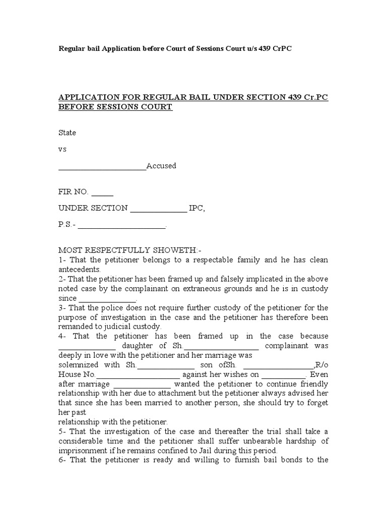 Regular Bail Application Format for Sessions Court | PDF