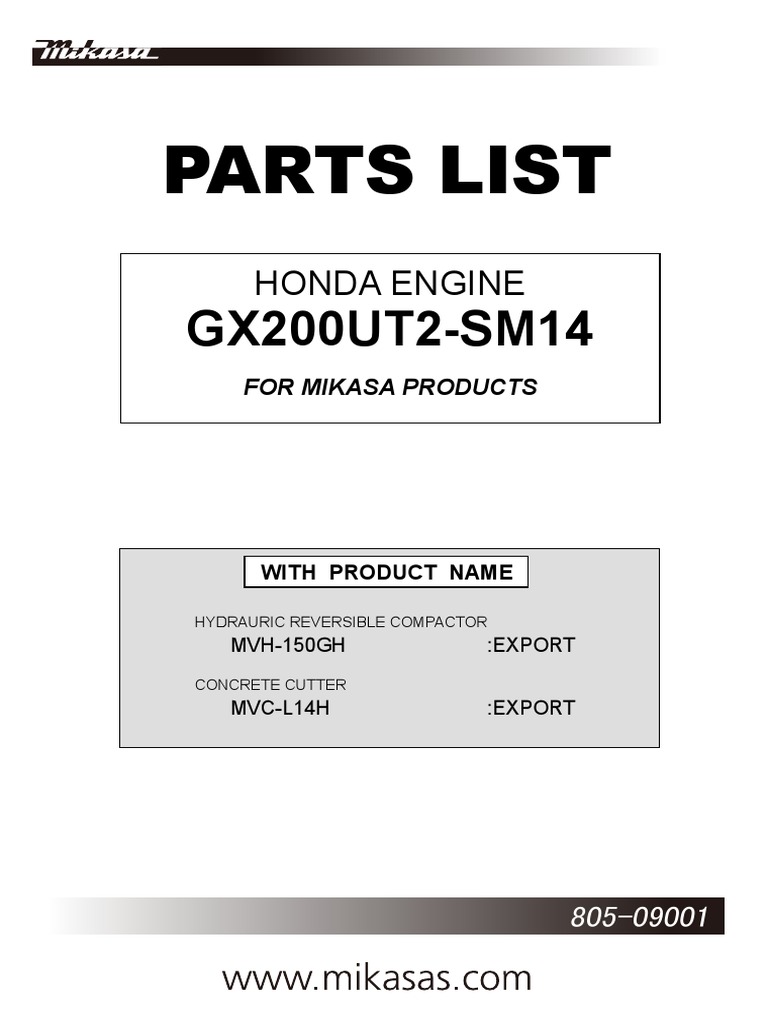 Spare Parts Manual Honda Engine gx200 Ut2 sm14 | PDF | Carburetor | Internal Combustion Engine