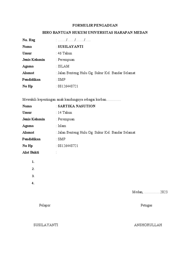 Formulir Pengaduan | PDF