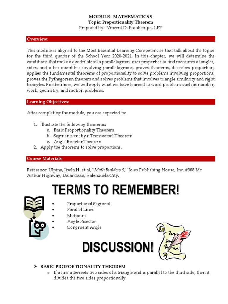 Proportionality Theorem for Grade 9 | PDF | Elementary Mathematics ...