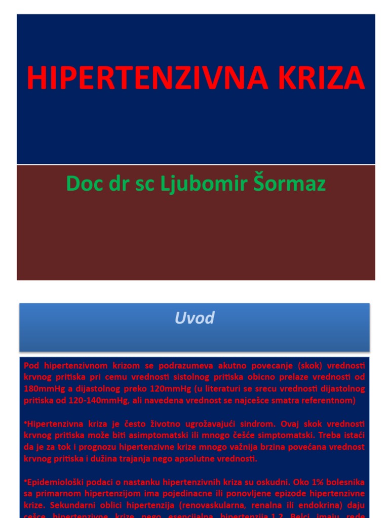 HIPERTENZIVNA KRIZA Doc dr sc Ljubomir Šormaz | PDF
