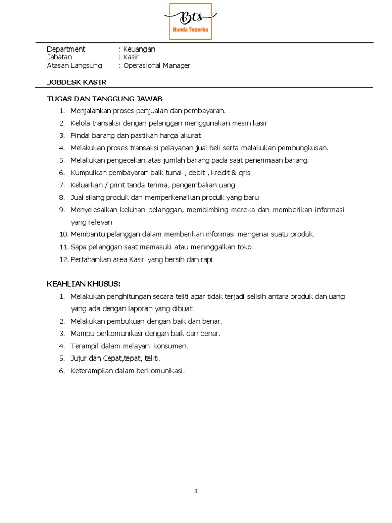 Sop Kasir | PDF