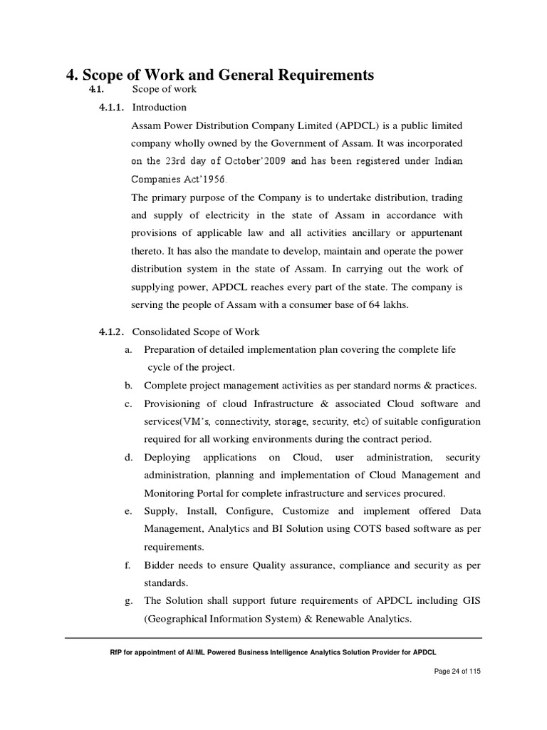 Scope of Work and Functional Requirements for APDCL BI and Analytics Solution | PDF | Cloud ...