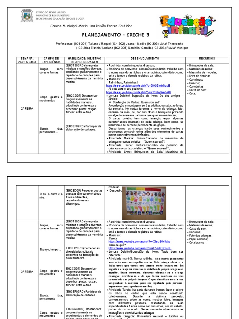 Planejamento Creche III - 27-02 A 03-03 - Lívia e There | PDF | Imagem ...