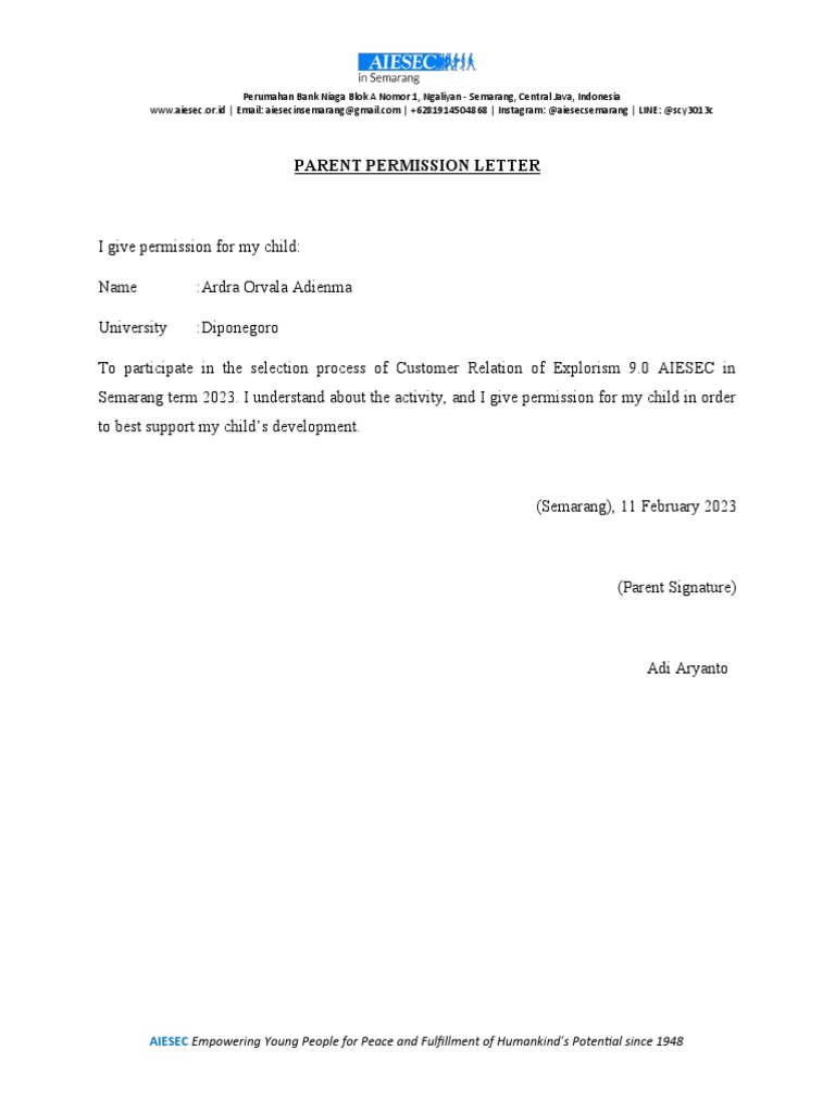 Parent Permission Letter T | PDF