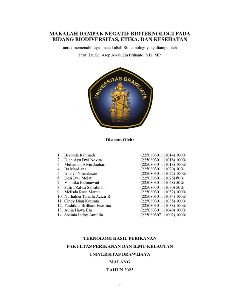 Makalah Dampak Negatif Bioteknologi - Kelompok 4 - THP T03 - PDF | PDF | Kesehatan Holistik ...