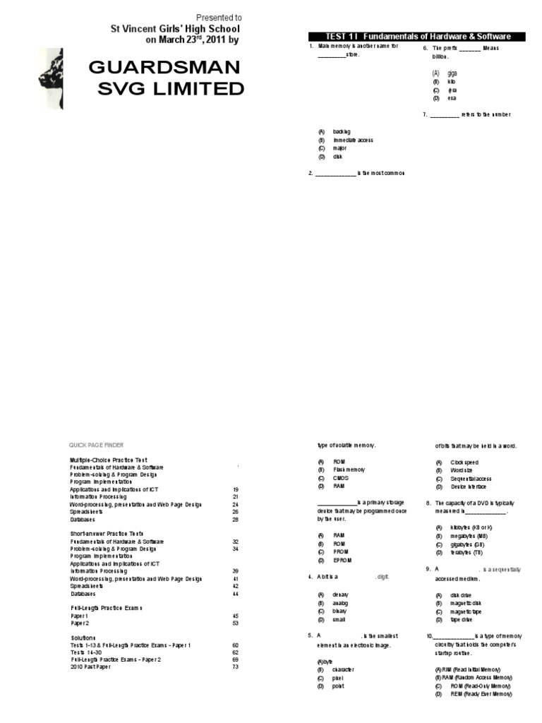 500 Practice Questins For CSEC Exam in Ifrormation Technology | PDF ...