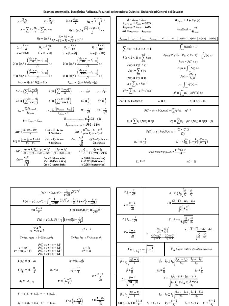 Formulario Final - Estadística Aplicada | PDF