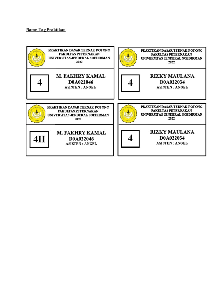 Format Name Tag Pratikum Dtpotedit | PDF