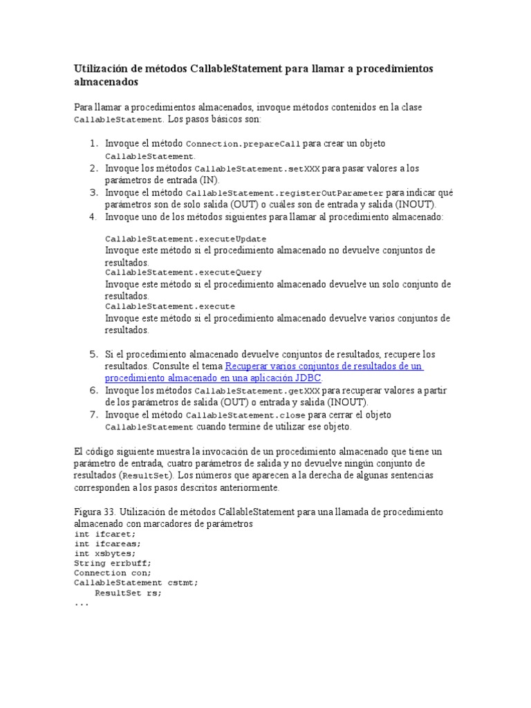 Uso de CallableStatement en JDBC | PDF