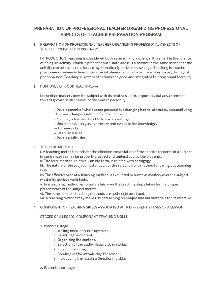 Developing Effective Teacher Preparation: Analyzing Components and Methods of Professional ...