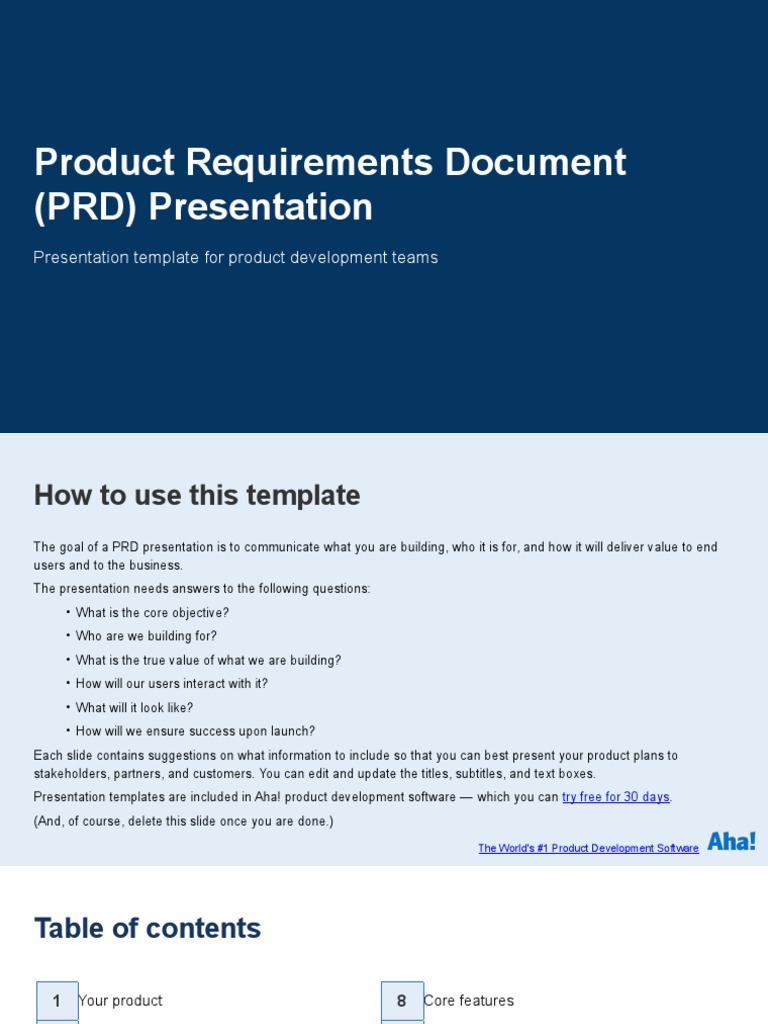 Product Requirements Document PRD Presentation Template | PDF | Use ...