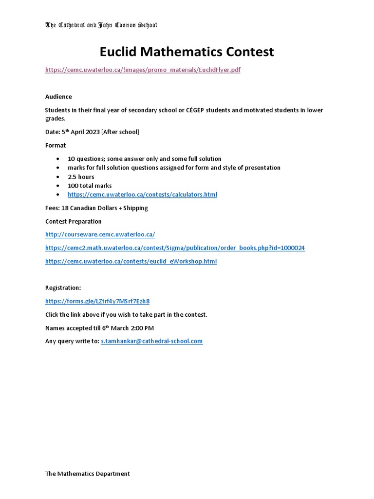 Euclid - 2023-Waterloo Competition | PDF