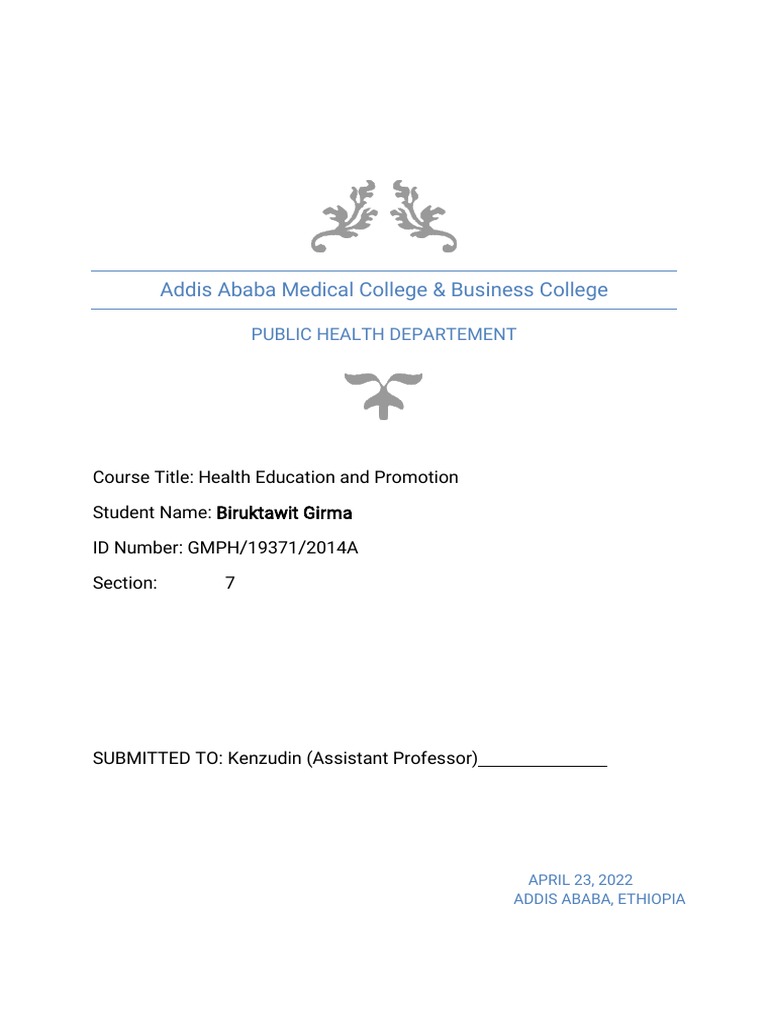 Health Education and Promotion Assignment | PDF