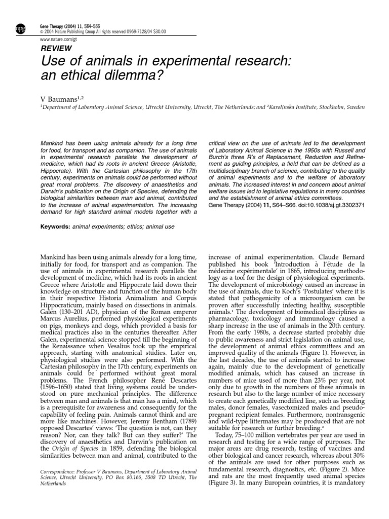 Use of Animals in Experimental Research: An Ethical Dilemma? | PDF ...